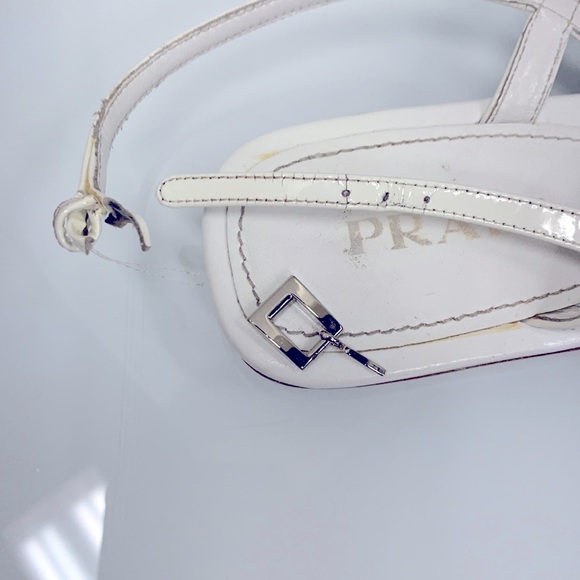 Prada | Shoes | Prada Logo White Plaque Leather Thong Sandals | Poshmark